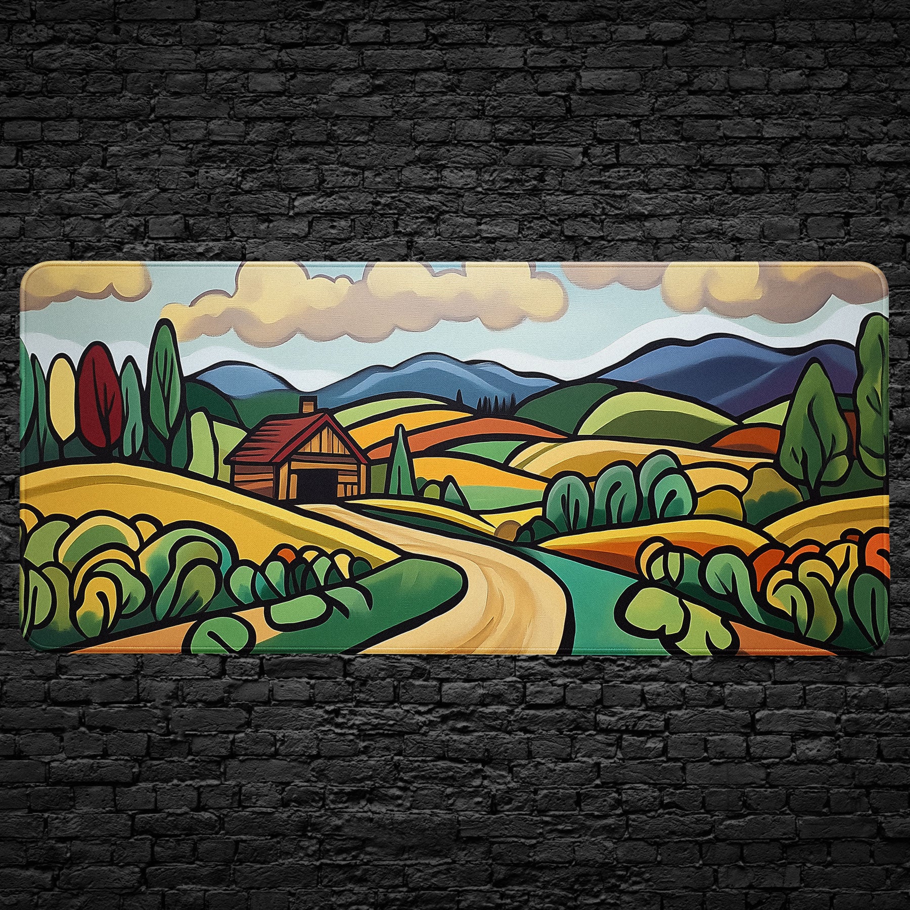 Folk Art Countryside Desk Mat – Rustic Farmhouse Style